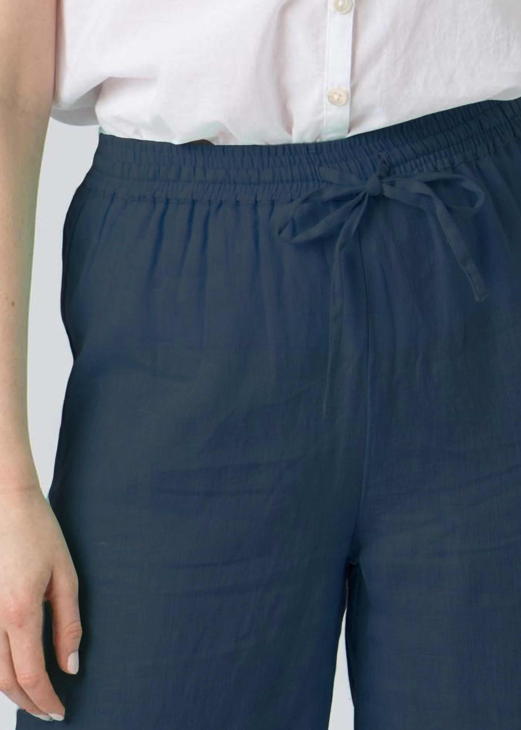 Lyla linen relaxed elastic waist pull-on trouser - navy - Alzheimer's ...
