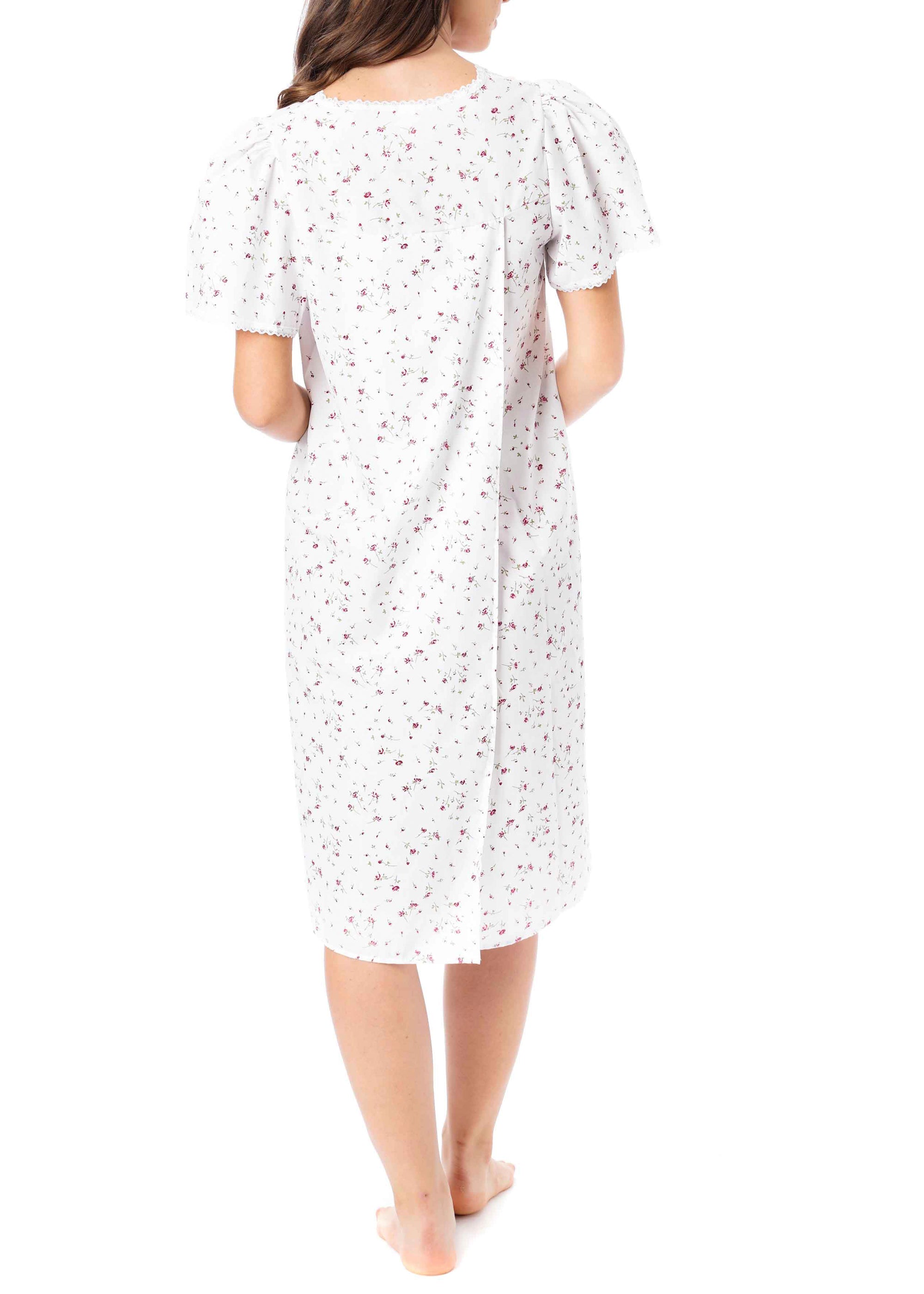 Jade floral open back short sleeve nightie - berry - Alzheimer's Society
