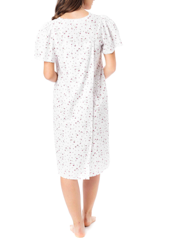 Jade floral open back short sleeve nightie - berry - Alzheimer's Society